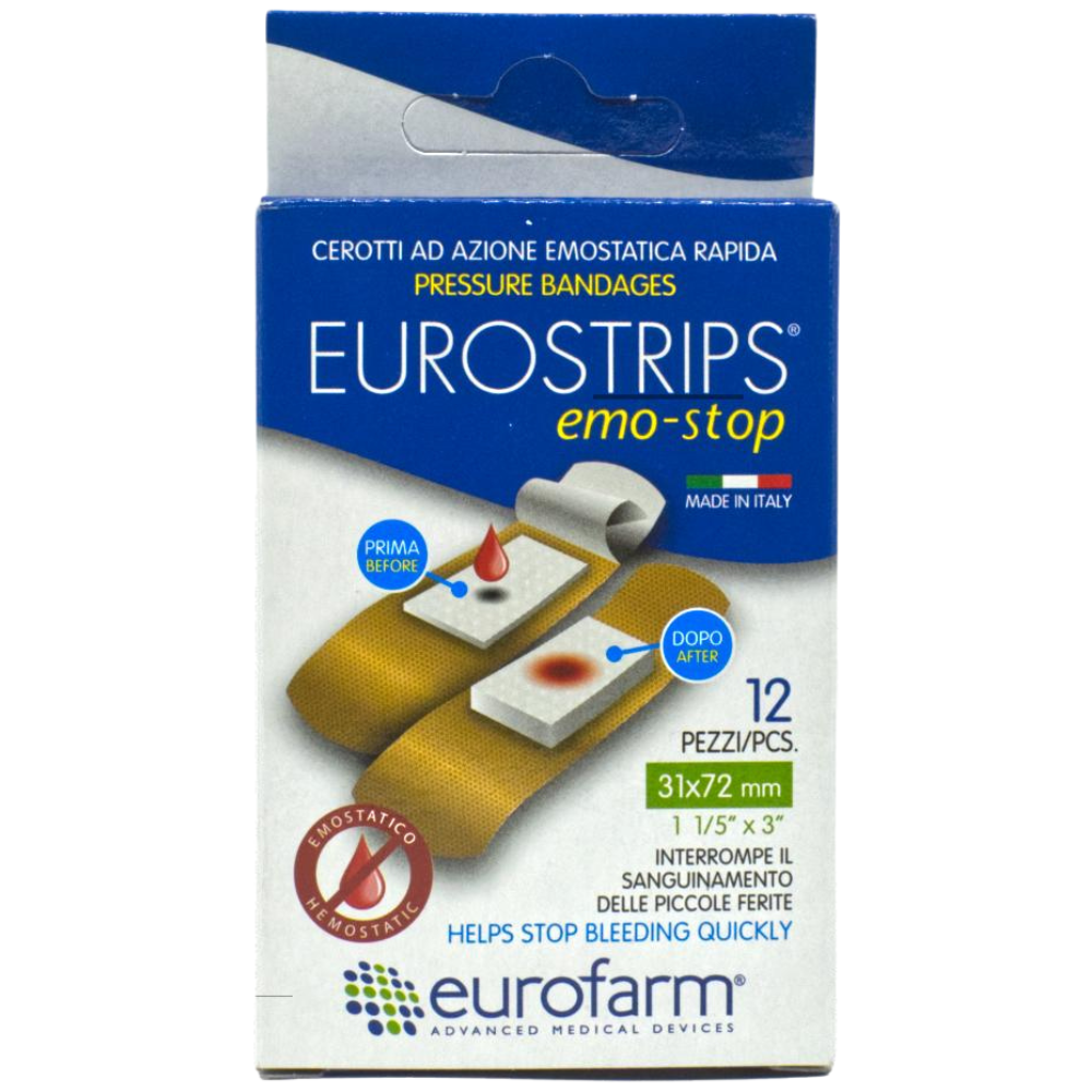 意大利 Eurostrips Emo-stop 壓力止血透氣膠布 - 31 x 72mm (盒裝：12片) [DE15]【意大利製造】 - 盈 ...